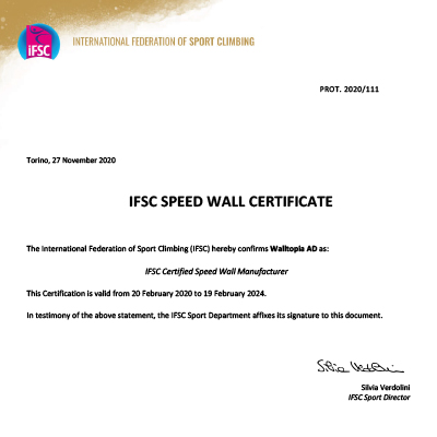 Certificado IFSC Speed Wall | Walltopia